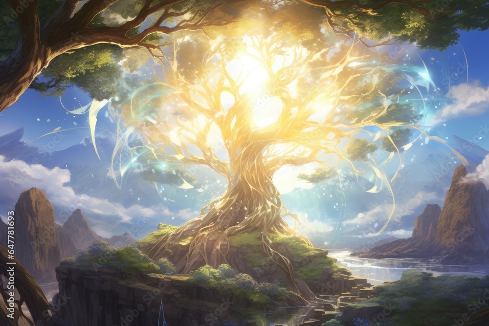 Fantasy Realm's World Tree with Astral Energy Stock Illustration ...