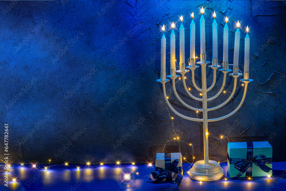 Jewish Hanukkah Menorah 9 Branch Candlestick, gift box. Holiday Candle ...