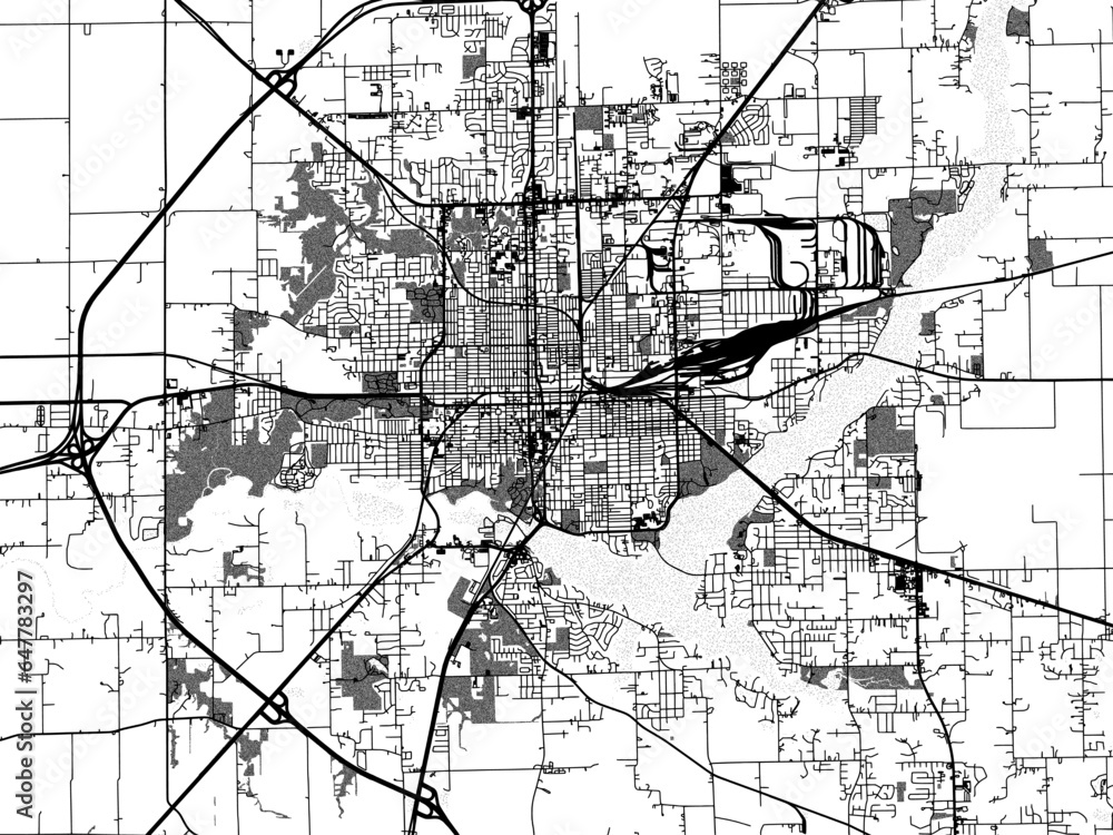 Greyscale vector city map of Decatur Illinois in the United States of ...