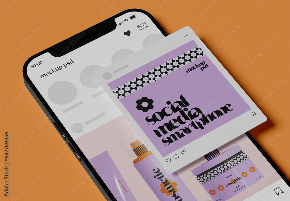 Smartphone with Screen Post Mockup Stock Template | Adobe Stock