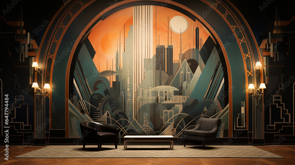 Art Deco Jazz Age Interior Mural Background Stock Illustration | Adobe ...