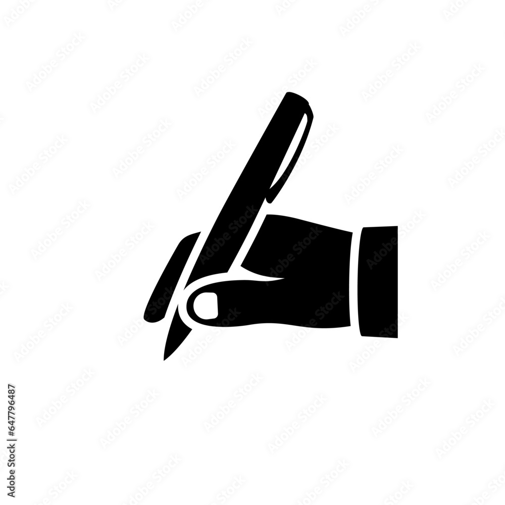 Pen in hand black icon silhouette. Man holding pencil pictogram. Vector ...