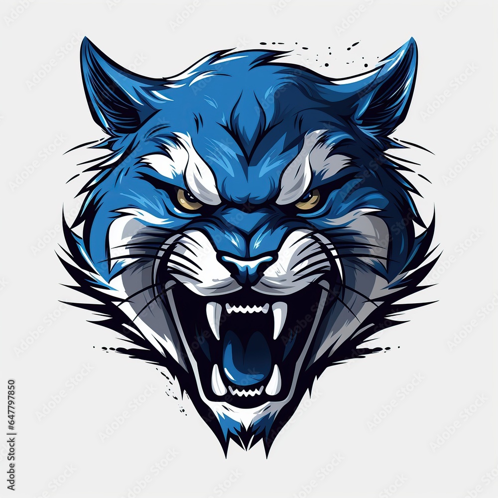 Aggressive wildcat, BLUE with black accents, illustration logo, sports ...