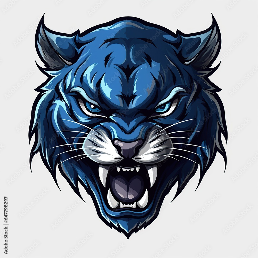 Aggressive wildcat, BLUE with black accents, illustration logo, sports ...