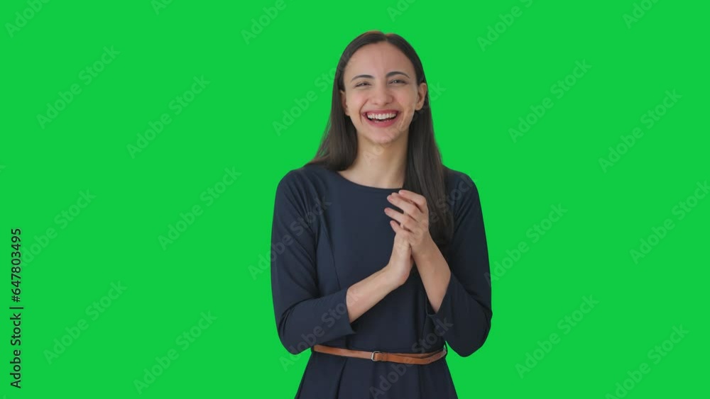 Happy Indian girl clapping and appreciating Green screen Stock Video ...