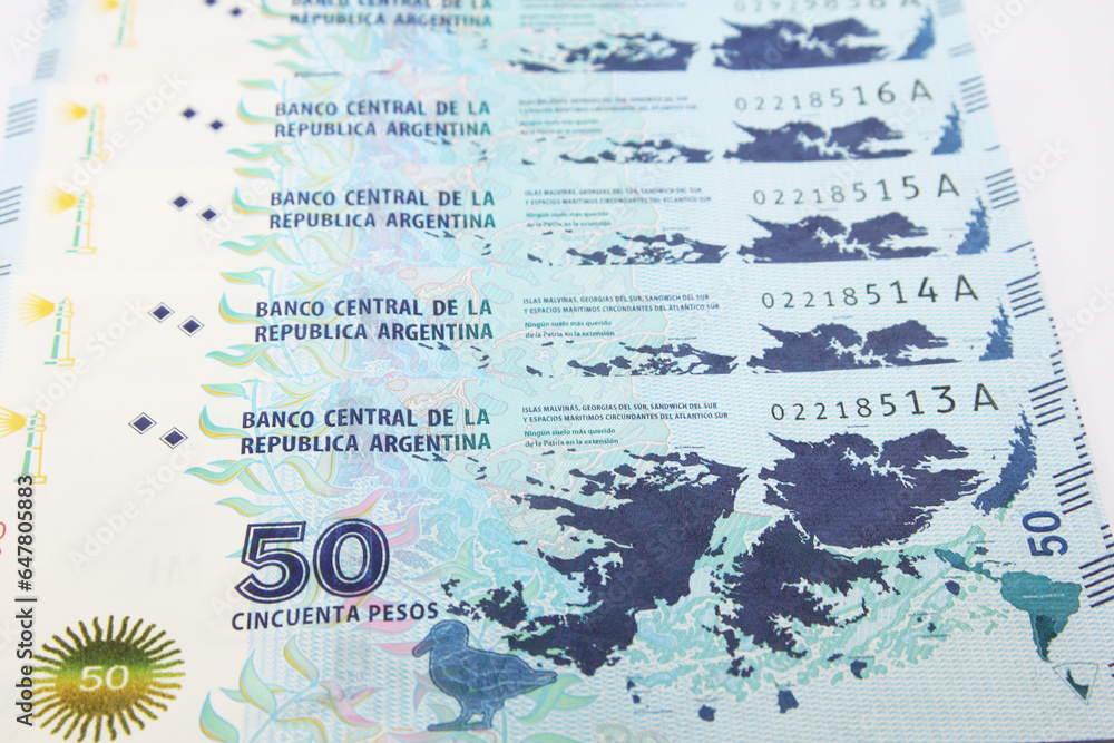 Argentine Money, Currency of Argentine, Pesos argentinos. Stack of ...