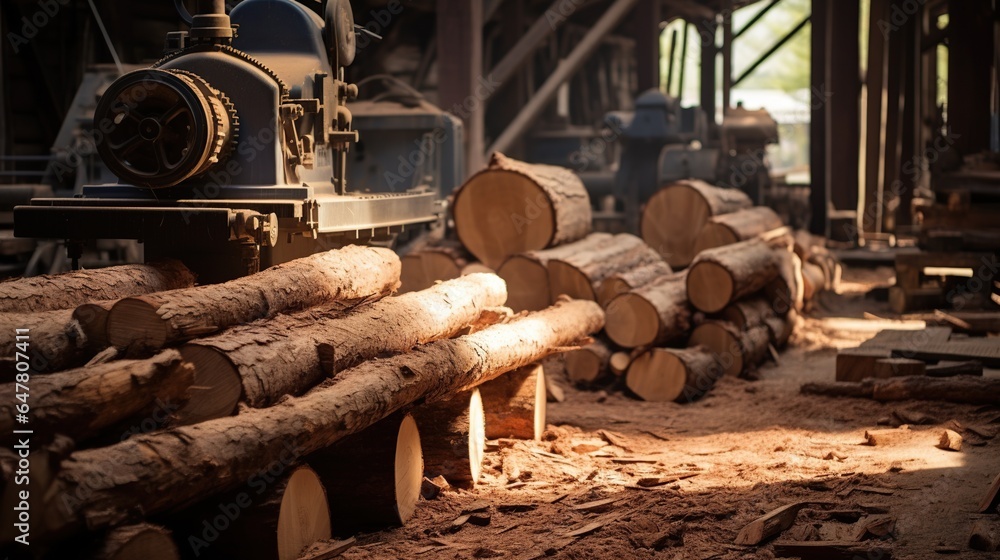 the process of processing wood at a sawmill Stock Photo | Adobe Stock