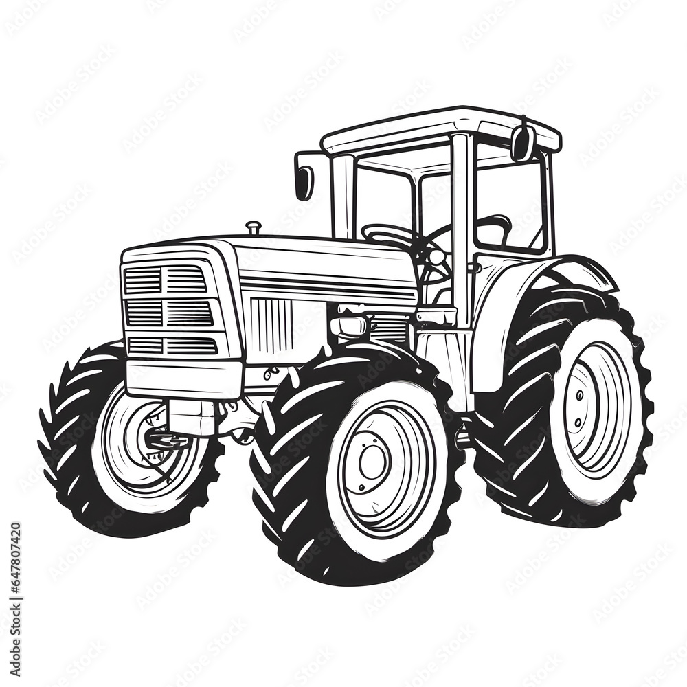 Outline drawing of tractor concept, tractor coloring page line art ...