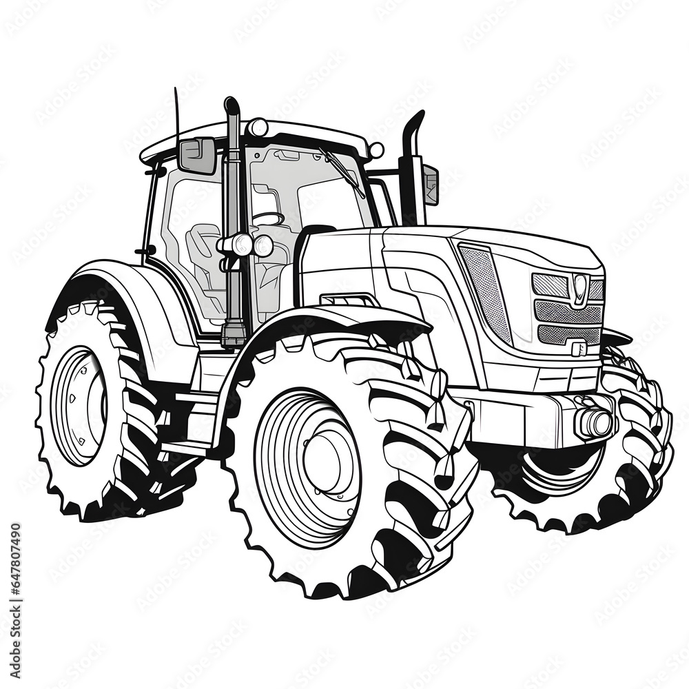 Outline drawing of tractor concept, tractor coloring page line art ...