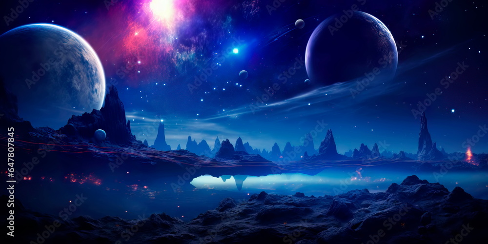 alien world with multiple moons and a dazzling night sky filled with ...