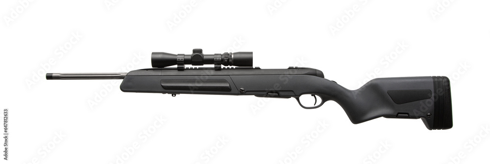 A modern bolt-action scout rifle. Weapons with optical sights. Isolate ...