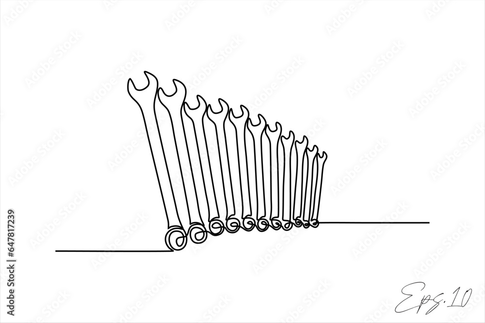 Continuous line art drawing of wrench set Stock Vector | Adobe Stock
