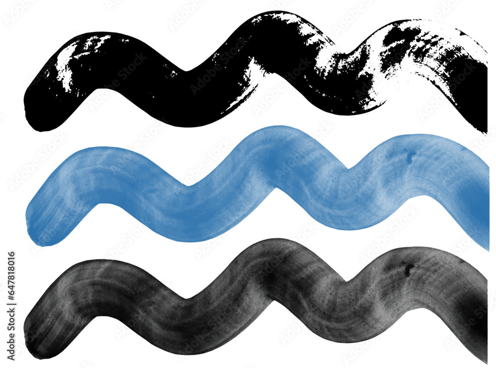 Poster Set de trazos gestuales de pincel con pintura, trazos reales ...