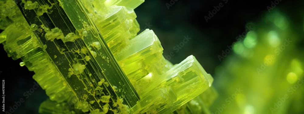 microscopic view of a vibrant green crystal, revealing its intricate ...