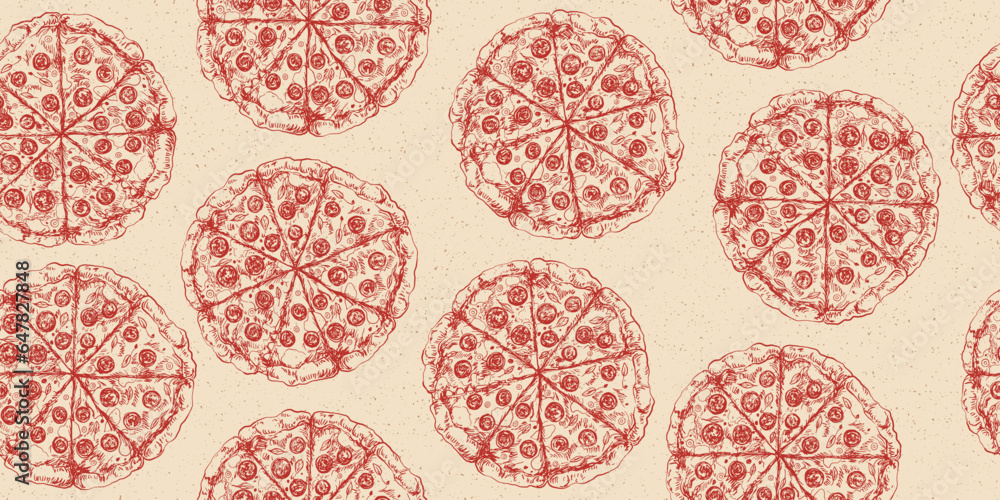 Seamless pattern with italian pizza. Italian fast food. Background with ...