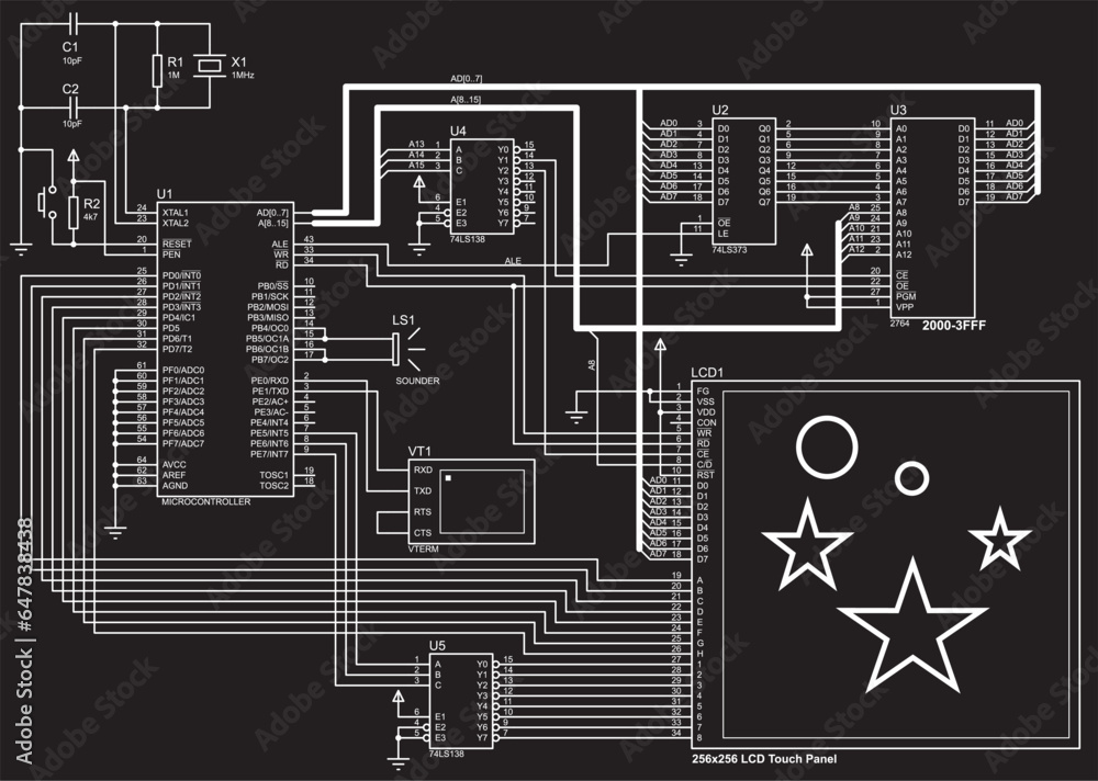 Vector electrical schematic diagram of the graphic lcd touch panel ...
