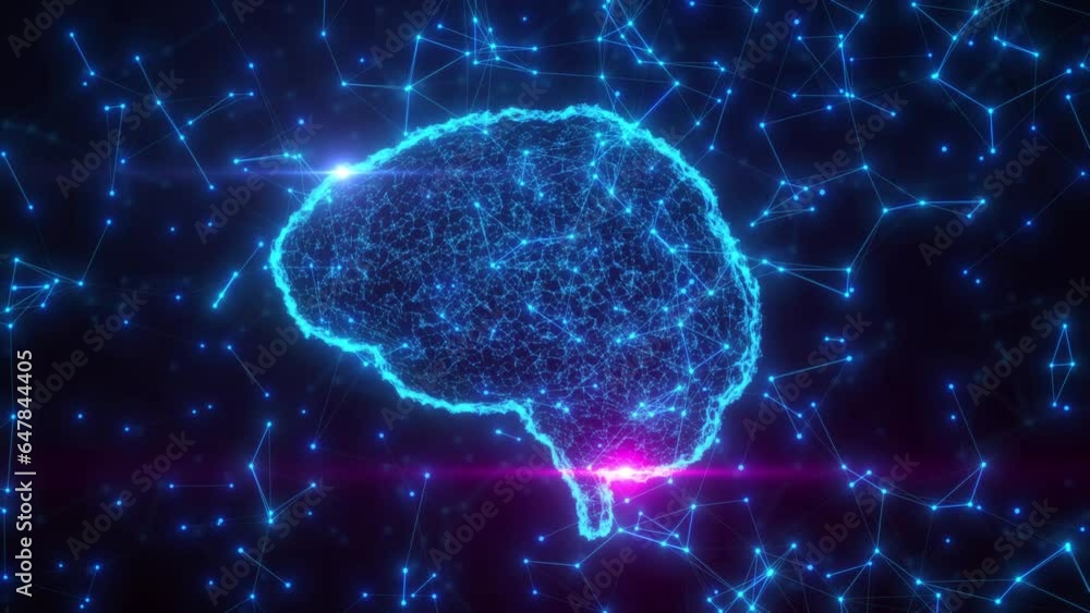 High Tech Human Brain Animation With Plexus Background. Futuristic ...