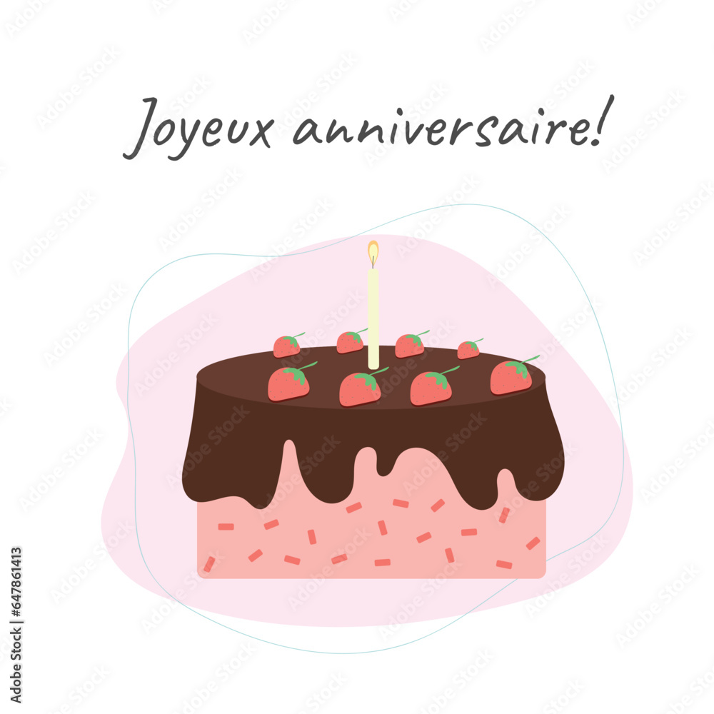 Joyeux anniversaire birthday greeting card. Cute cupcake simple style ...