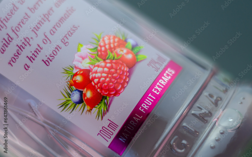 LONDON, UK - 07 SEPTEMBER 2023 Zubrowka Rose is a high-quality flavored ...