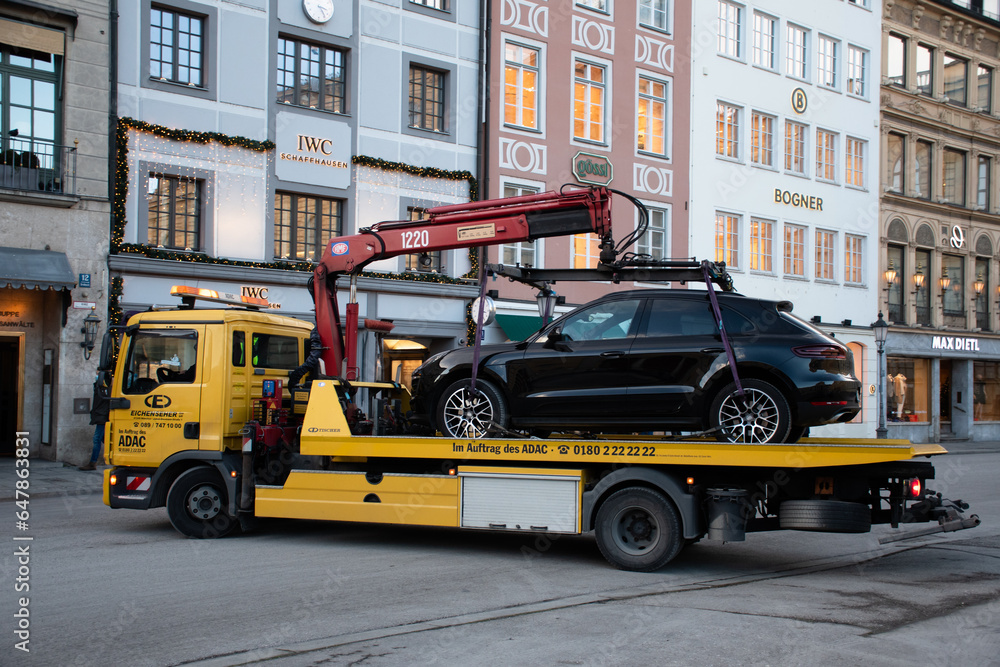 Munich, Germany - December 4, 2020: A vehicle of the ADAC (Europe's ...