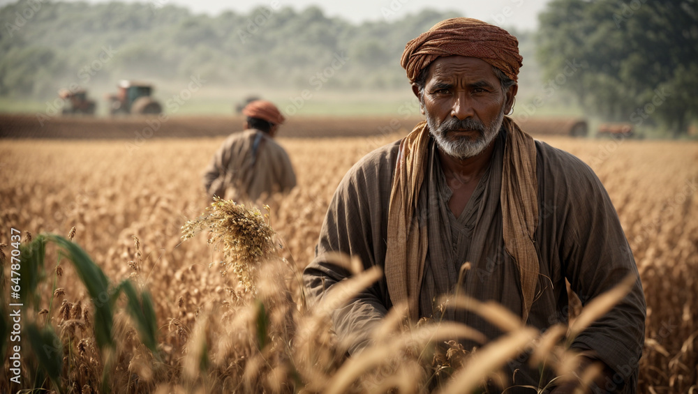 person in the field, the traditional farming methods in rural India ...