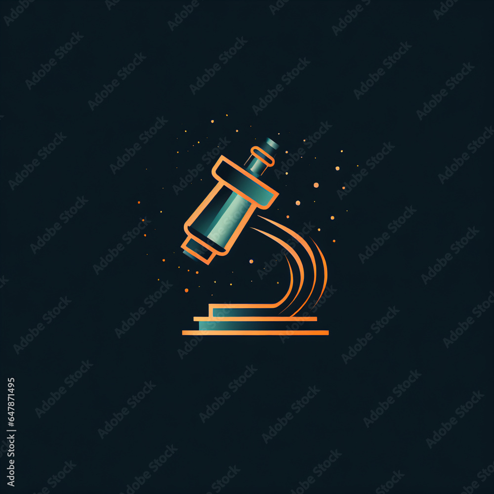 Artistic Flat Style Microscope Logo with Minimalist Design and Metallic ...