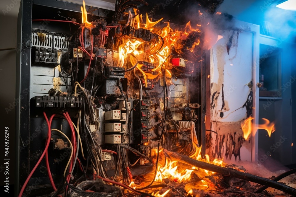 Fire risk with overloaded fuse box and short circuit in electrical ...