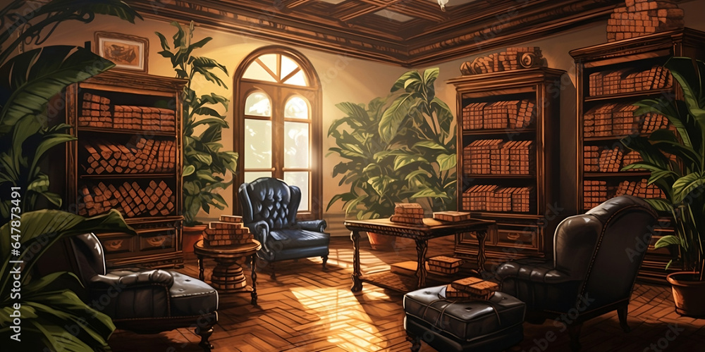 Traditional library in an english manor wooden interior of a room with ...