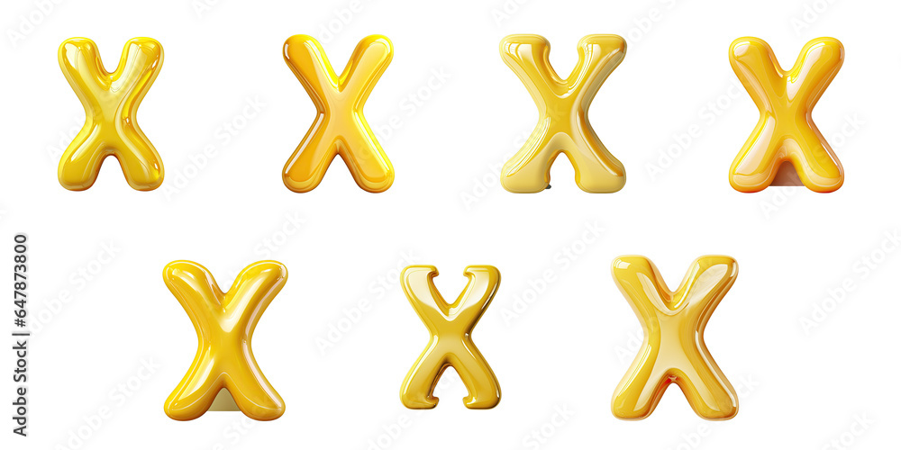 Png Set Glossy yellow letter X on a transparent background Modern font ...