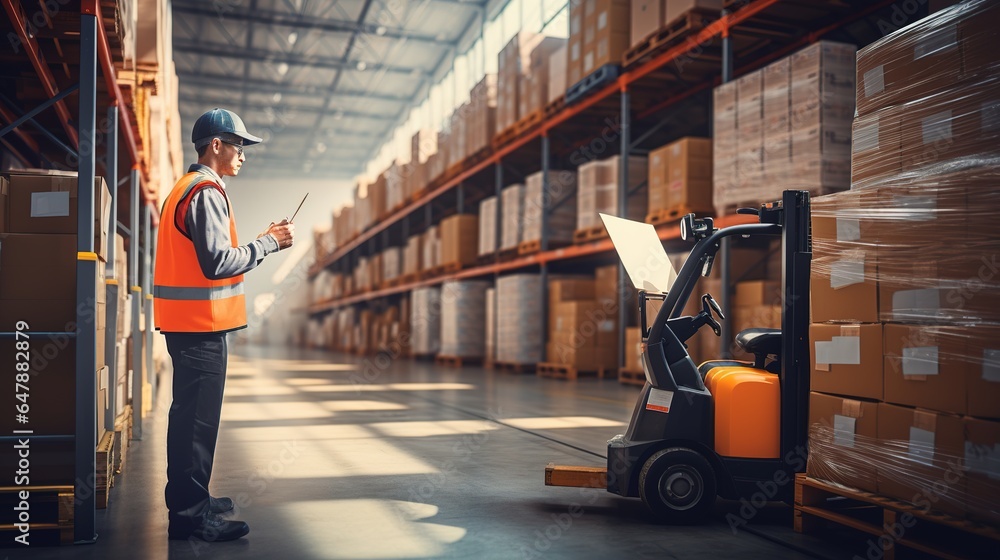 Retail Warehouse full of Shelves with Goods in Cardboard Boxes, Workers ...