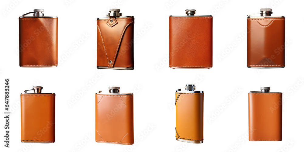 Png Set Brown leather flask for alcohol on a transparent background ...