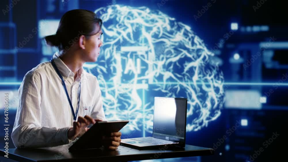 Skilled professional developing artificial intelligence neural networks architecture inspired by ...