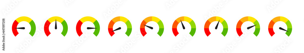 Dashboard speedometer icons set. Tachometer icon collection ...