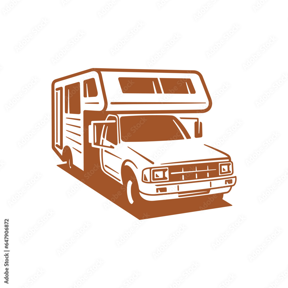 RV recreational vehicle silhouette. Camper van motorhome vector ...