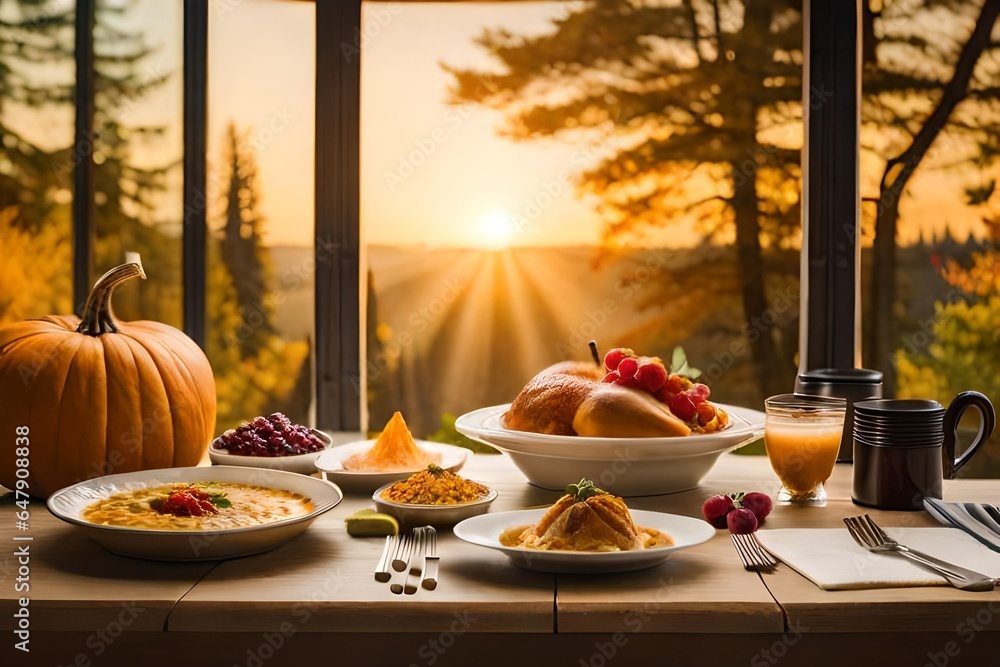 thanksgiving celebration traditional dinner meal setting, festive food ...