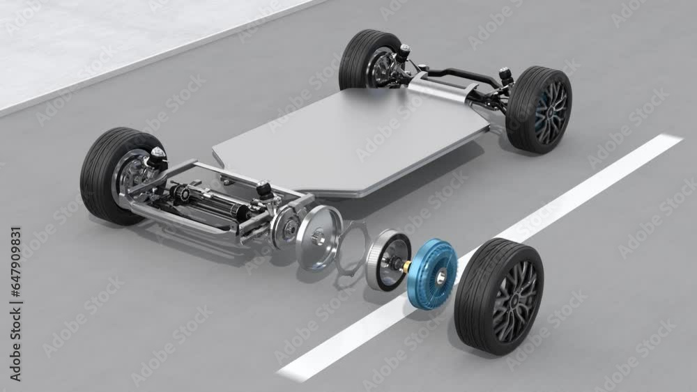 Exploded view of Electric Vehicle Chassis equipped with In-Wheel Motors ...