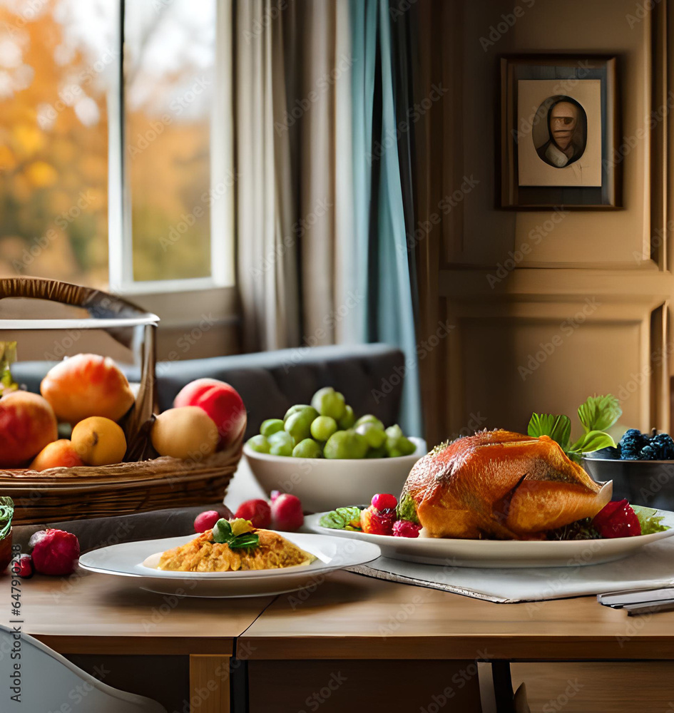 thanksgiving celebration traditional dinner meal setting, festive food ...
