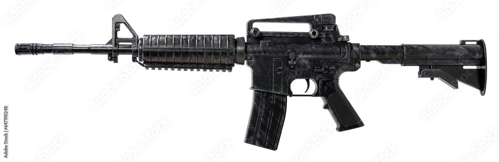 Rifle isolated on white background, M-16 automatic machine gun on White ...