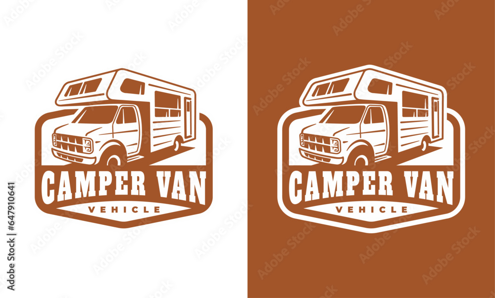RV recreational vehicle badge design. Camper van motorhome vector ...