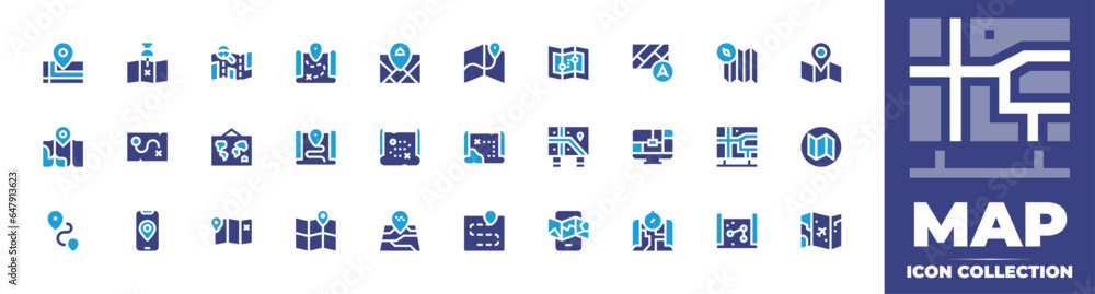 Map icon collection. Duotone color. Vector and transparent illustration ...