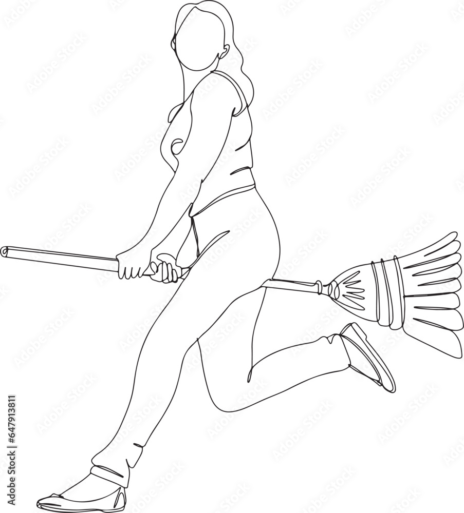 Magical Flight Concept: Hand-Drawn Illustration of Woman with Broom ...