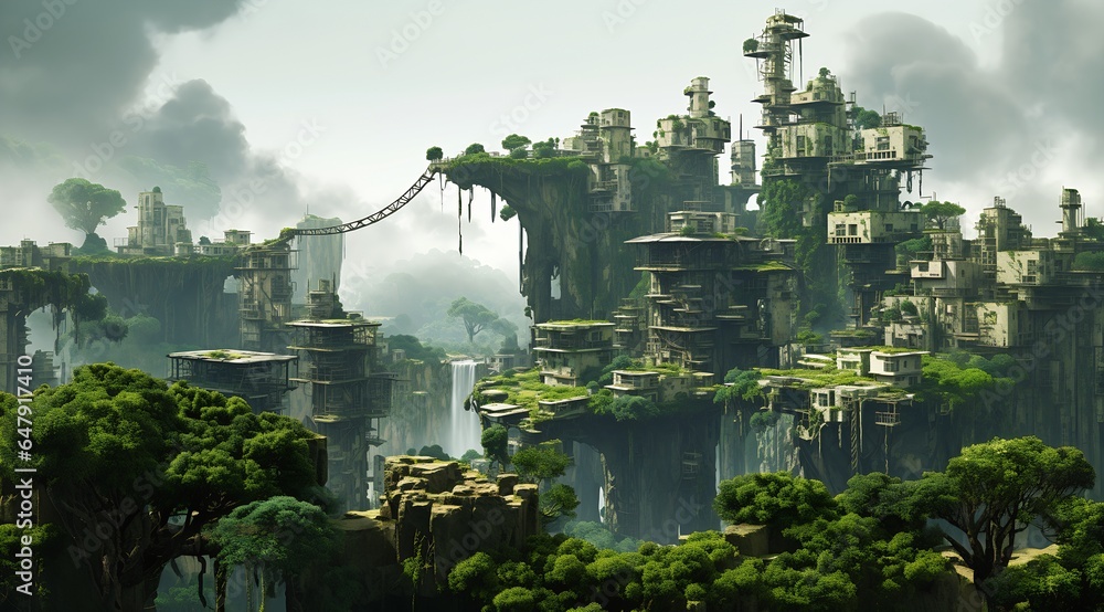 closeup tall building cliff manicured greenery avatar jungles ...