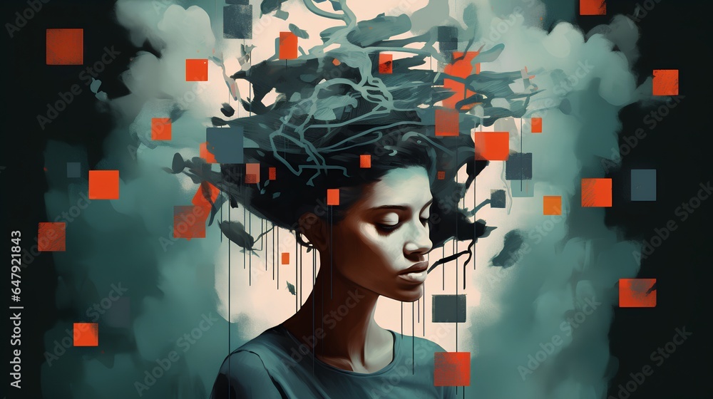 Conceptual image illustrating mental health, a surrealistic portrait of ...