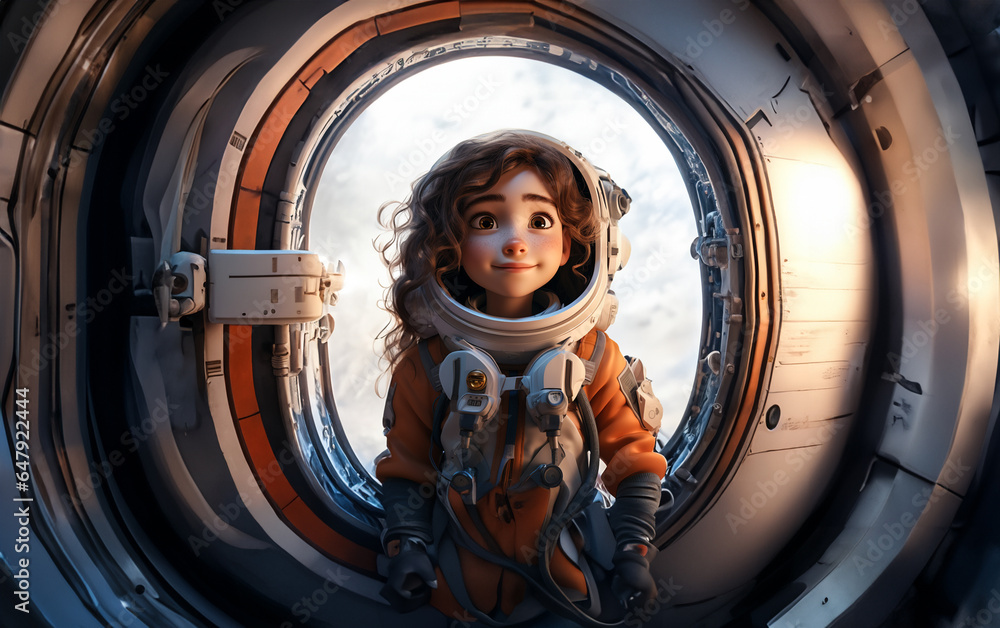 Little girl in an astronauts outfit., Cute little girl in the space ...