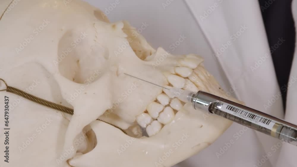infraorbital nerve block dental anesthesia demonstrated on human skull ...
