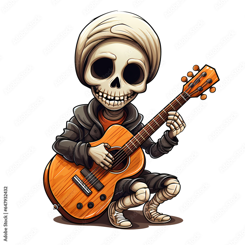 Cute Skeleton Playing Guitar Clipart Illustration Stock Illustration ...