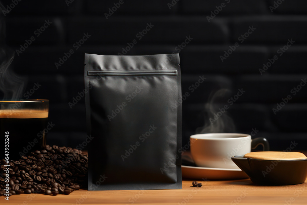 Black Coffee Craft Paper Pouch Bag Packaging Mockup, Empty Packaging ...