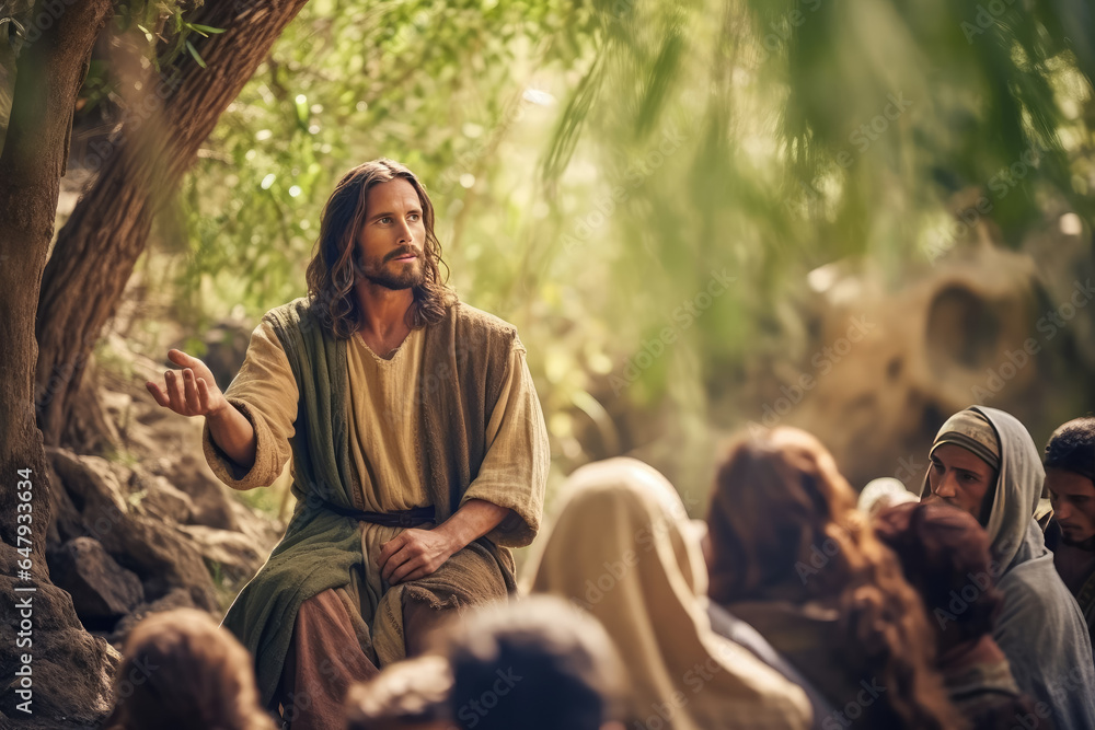 Image of Jesus Christ is preaching to the people , helping them receive ...