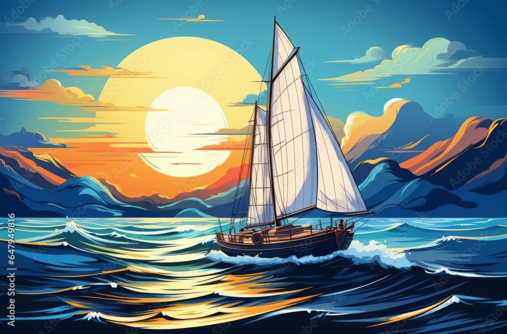 Illustration of a ship sailing on the open sea created with Generative ...