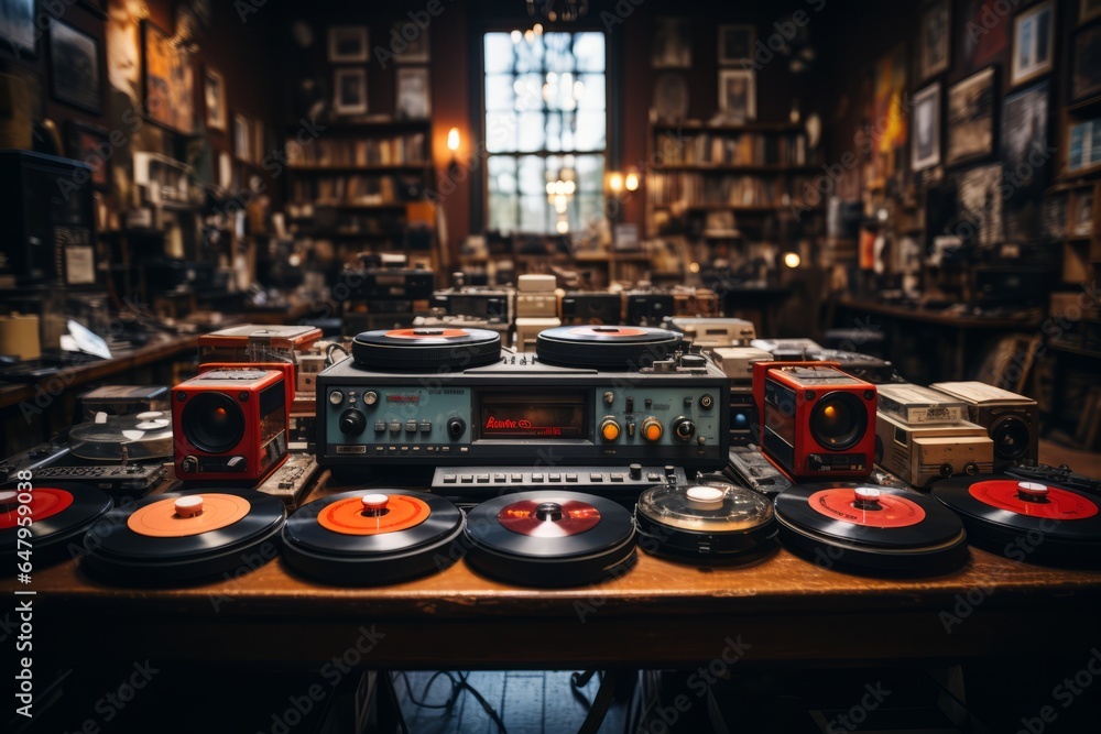 Vintage record store with rows of vinyl records and cassette tapes, Generative AI Stock Photo ...